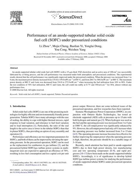 Pdf Performance Of An Anode Supported Tubular Solid Oxide Fuel Cell
