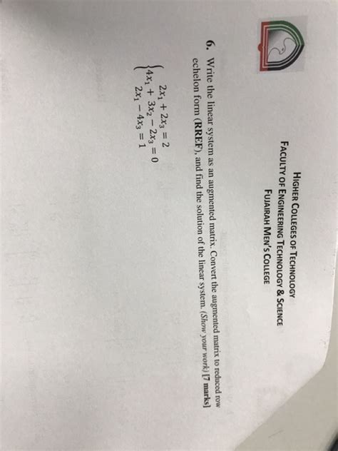 Solved Write The Linear System As An Augmented Matrix