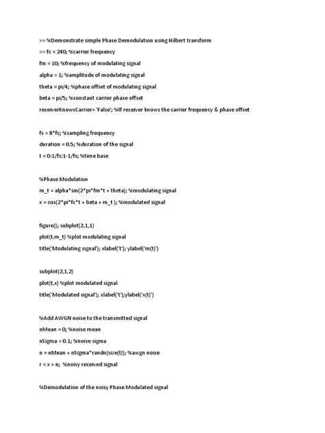 Demonstrate Simple Phase Demodulation Using Hilbert Transform Pdf Modulation Frequency
