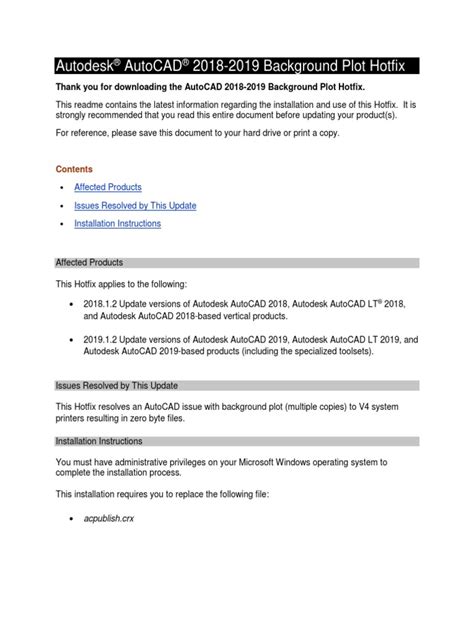 Autocad 2018 2019 Background Plot Hotfix Readme Pdf Pdf Auto Cad