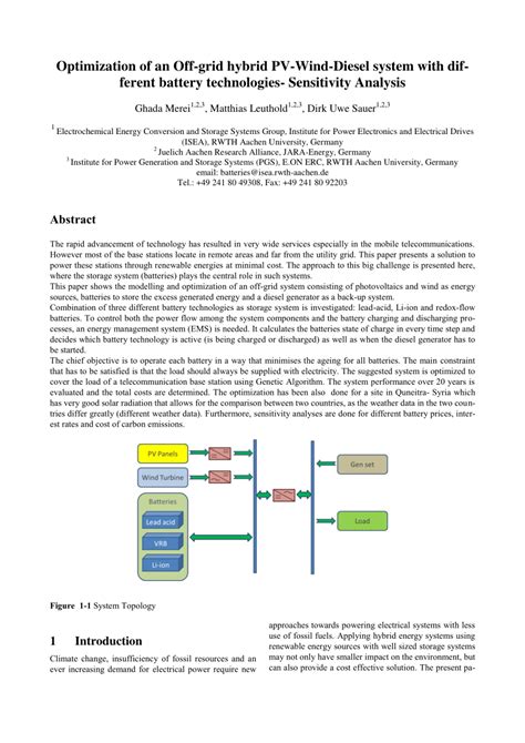 Pdf Optimization Of An Off Grid Hybrid Pv Wind Diesel System With Different Battery