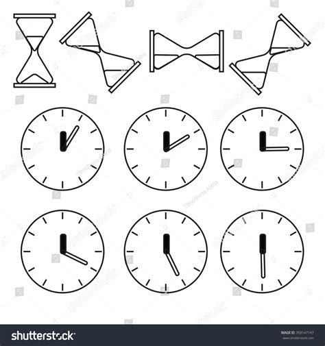 Time Clock Icons Flat Design Thin Stock Vector Royalty Free 359147147