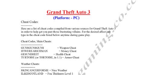 Cheatcodesmodification And Walkthrough For Games Cheat Code For Grand