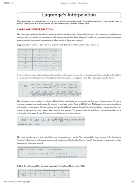 Lagranges Interpolation Solved Example Problems Pdf
