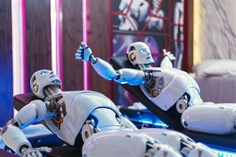 Premium Photo Modern Robot Having Massage In Cyber Massage Parlor Being Massaged By Robots