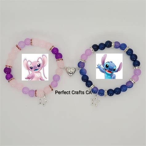 Set Of Two Matching Couple Bracelets Stitch And Angel Etsy