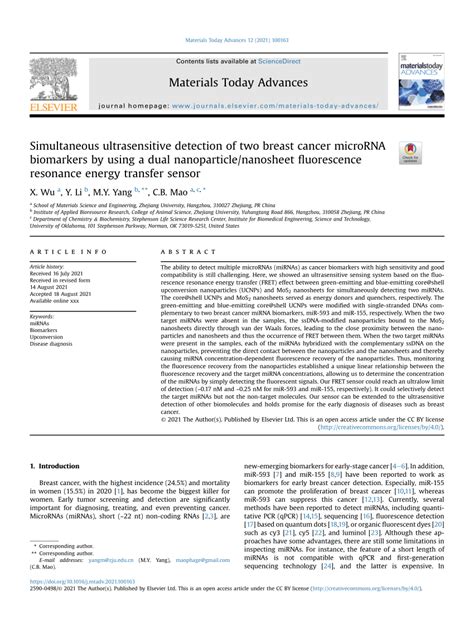 Pdf Simultaneous Ultrasensitive Detection Of Two Breast Cancer Microrna Biomarkers By Using A