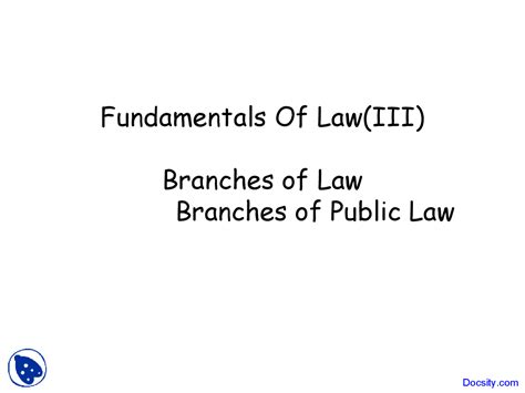 Branches Of Law Fundamentals Of Law Lecture Slides Slides Law Docsity