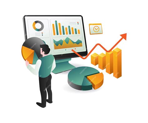Premium Vector Man Places Pie Chart On Analyst Computer