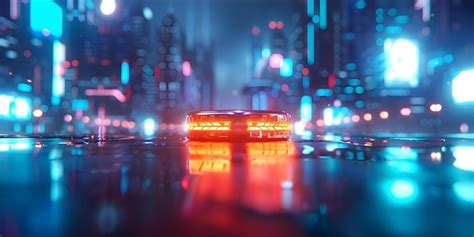 Hightech Wrist Device With Glowing Lights In Futuristic Cityscape At Night Concept Futuristic