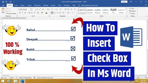 Ms Word Me Clickable Checkbox Apply Kaise Kare How To Insert Clickable Checkbox In Ms Word