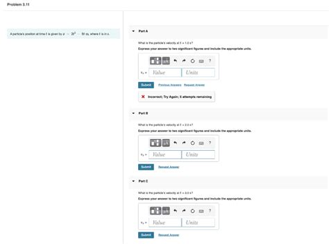 Solved A Particle S Position At Time T Is Given By X T T Chegg Com