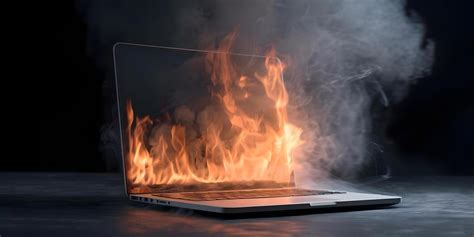 Premium Photo Laptop Computer On Fire Due To Lithium Battery