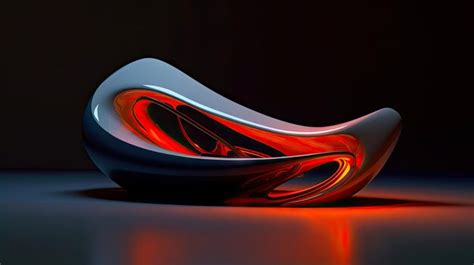 흐르는 형태와 빨간색 백라이트 진한 파란색 배경이 있는 추상 3d 유리 조각 Generative Ai 그림 프리미엄 사진