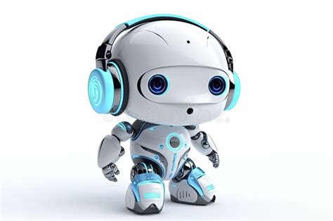 3d rendering robot tin toy with headset on white background ai
