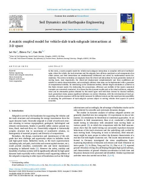 Pdf A Matrix Coupled Model For Vehicle Slab Track Subgrade Interactions At 3 D Space