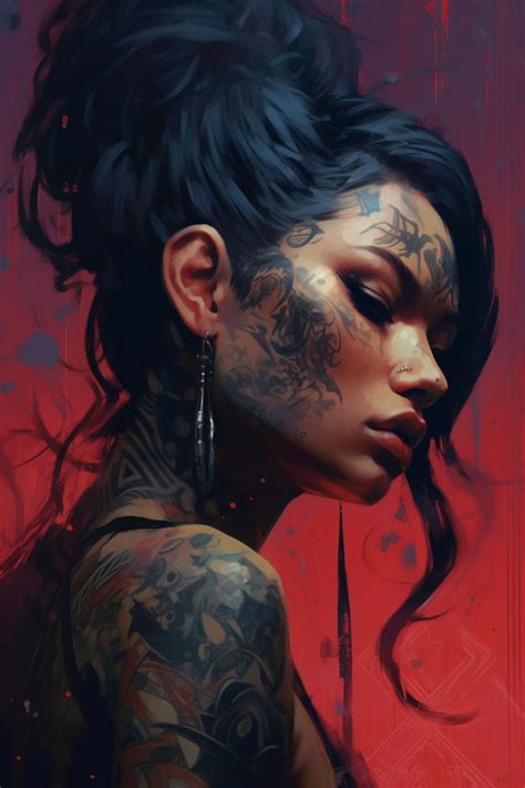 A Painting Of A Lady With Dark Tattoos And A Stick Of Ciggie Artofit