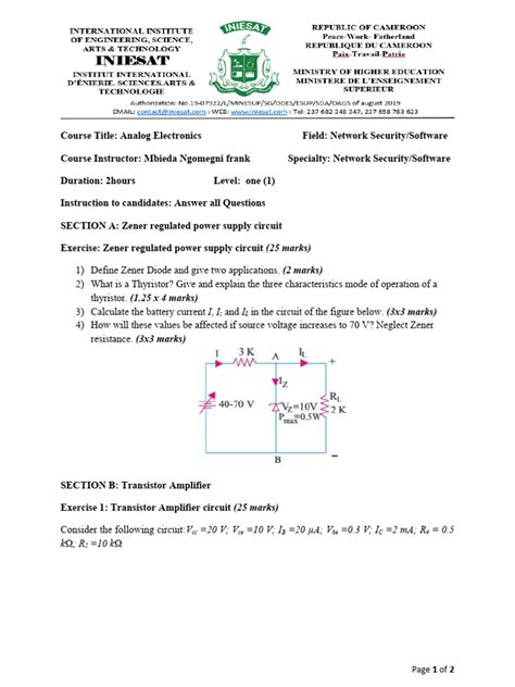 Analog Electronics Exam Pdf Electrical Network Amplifier