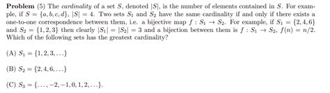 Solved Problem The Cardinality Of A Set S Denoted S Chegg