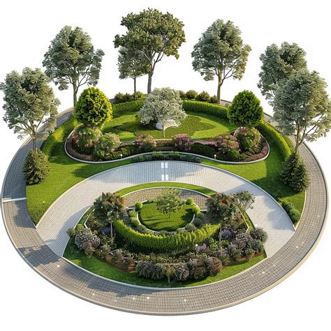a garden with a circular path and a circular walkway premium ai