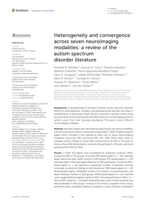 Pdf Heterogeneity And Convergence Across Seven Neuroimaging Modalities A Review Of The Autism