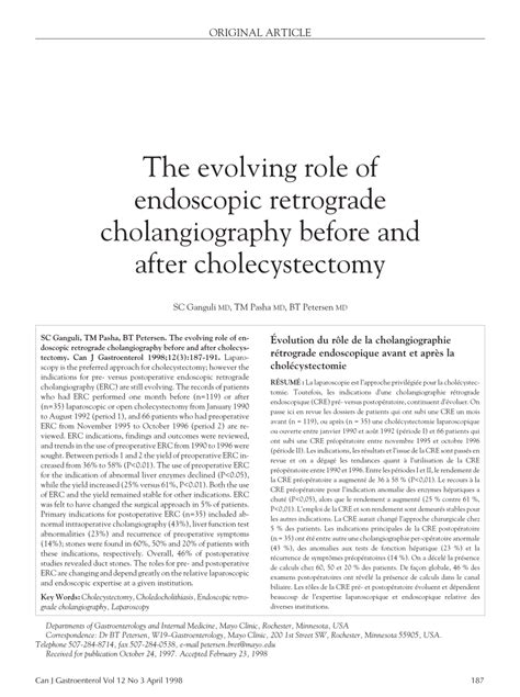 Pdf The Evolving Role Of Endoscopic Retrograde Cholangiography Before And After Cholecystectomy