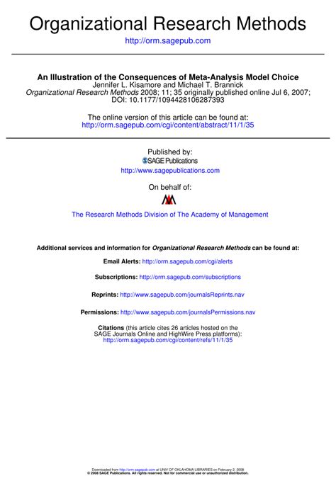 Pdf An Illustration Of The Consequences Of Meta Analysis Model Choice