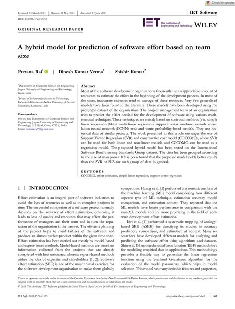 A Hybrid Model For Prediction Of Software Effort Based On Team Size Researchback
