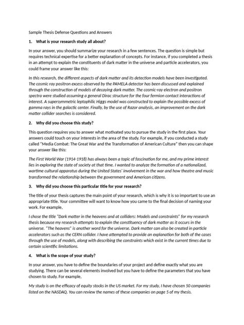 Sample Thesis Defense Questions And Answers Pdf Matter Cosmic Ray