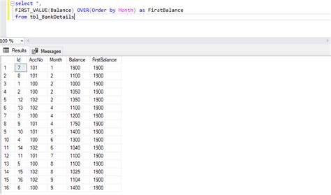 FIRST VALUE Function In SQL Server