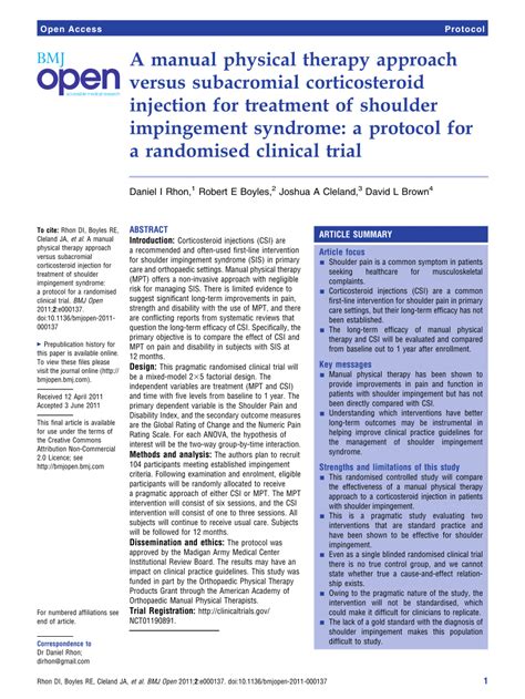Pdf A Manual Physical Therapy Approach Versus Subacromial Corticosteroid Injection For
