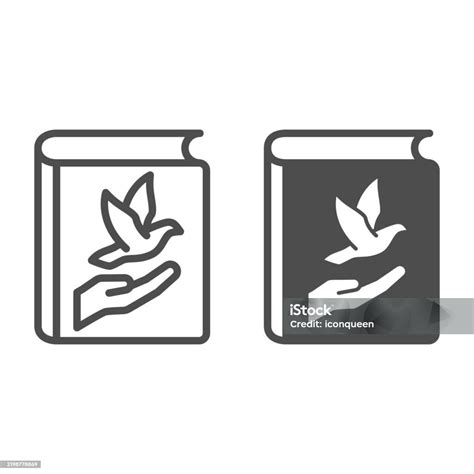 비둘기와 손 선과 단색 아이콘으로 책 어린이 책 휴가 개념 벡터 그래픽 흰색 배경에 교과서 기호에 비둘기 새와 손 모바일 또는 웹 디자인을위한 윤곽선 스타일 아이콘 교육에