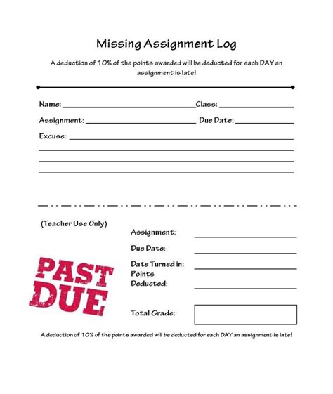 Missing Assignment Log For Elementary School Students How To Track