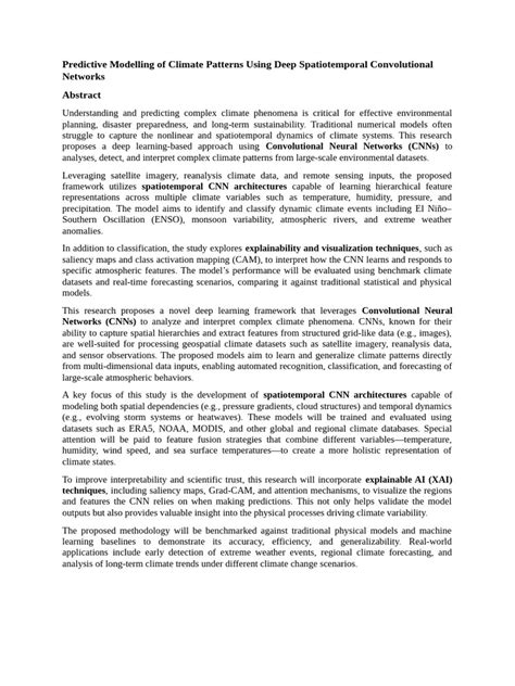 Predictive Modeling Of Climate Patterns Using Deep Spatiotemporal Convolutional Networks Pdf