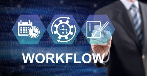 Man Touching A Workflow Concept Stock Photo Image Of Management Workflow