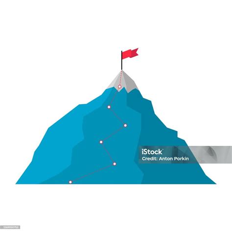 붉은 깃발과 정상에 경로와 산 목표로 가는 길 위로 이동 동기 부여 대상의 성취도에 대한 경로 산에 대한 스톡 벡터 아트 및 기타 이미지 Istock