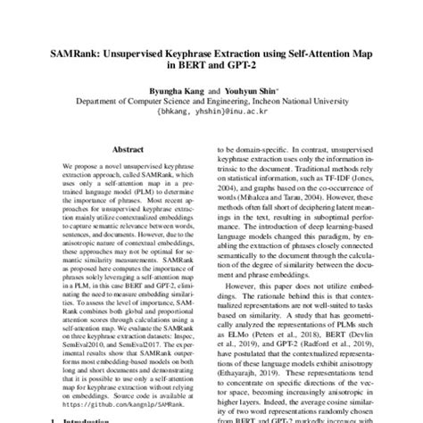 Samrank Unsupervised Keyphrase Extraction Using Self Attention Map In Bert And Gpt 2 Acl
