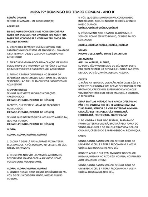 Missa 19º Domingo Tempo Comum B Pdf Amor Céu