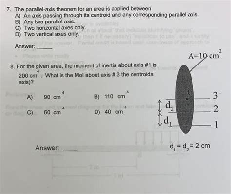 Solved The Parallel Axis Theorem For An Area Is Applied Chegg Com