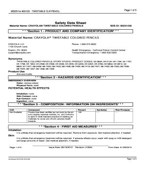 Fillable Online MSDS For TWISTABLE CLR PENCIL Material Safety Data Sheet Fax Email Print
