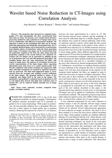 Pdf Wavelet Based Noise Reduction In Ct Images Using Correlation Analysis