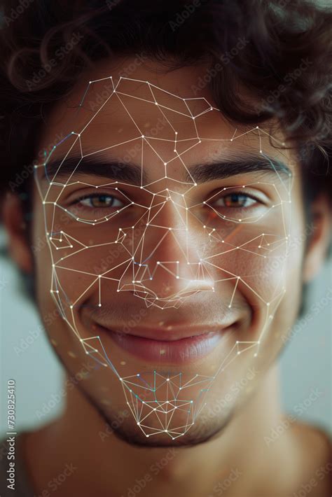 Beautiful Man Smiling Face Being Recognized By Facedetect Algorithm