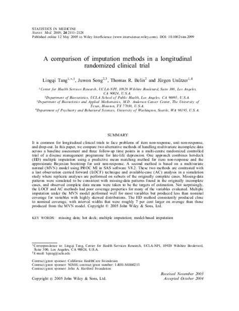 Pdf A Comparison Of Imputation Methods In A Longitudinal Randomized Clinical Trial