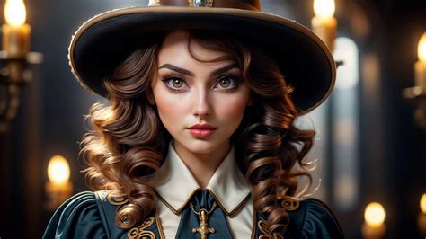 Портрет девушки в шляпе на фоне свечей · 1920x1080 Full Hd бесплатная фотография от Danastr