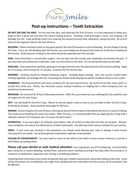 Tooth Extraction Post Op Instructions Healing Guide
