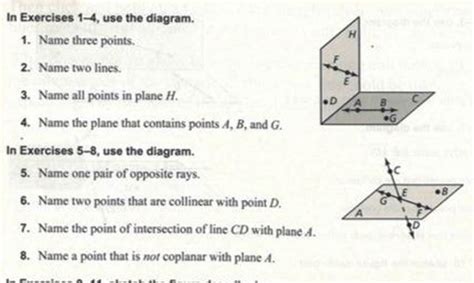 Solved In Exercises 1 4 Use The Diagram H 1 Name Three Points 2 Name 1 Answer