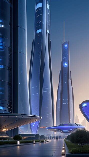 Premium Ai Image A Futuristic Metropolis With Gleaming Glass Buildings And Illuminated Pathways