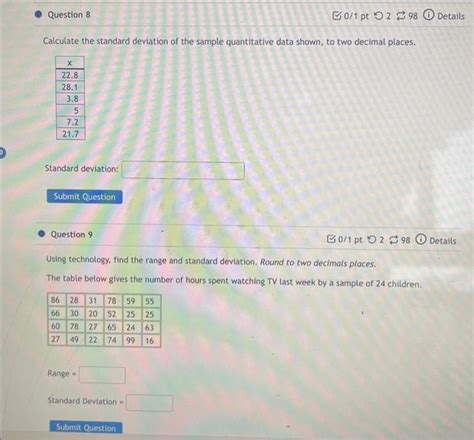 Solved Calculate The Standard Deviation Of The Sample Chegg