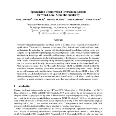 specializing unsupervised pretraining models for word level semantic