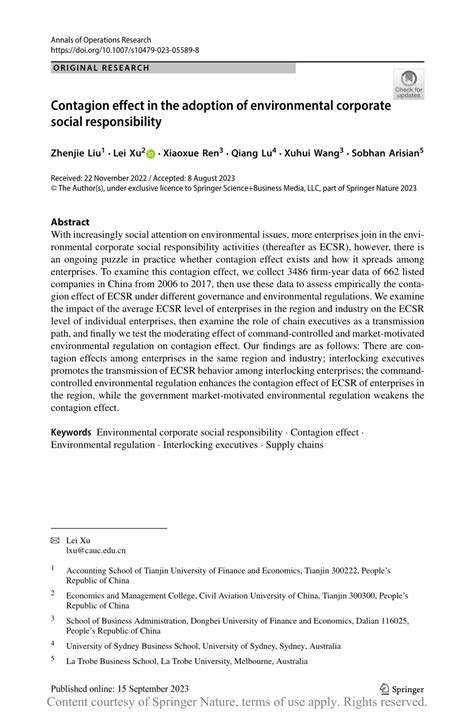 Contagion Effect In The Adoption Of Environmental Corporate Social Responsibility Request Pdf